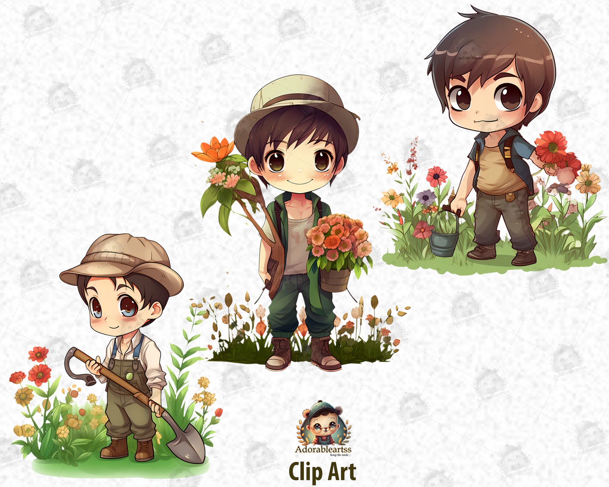 Gardening Cute Son Boy, Chibi Clipart, Plenner Boy, Flower, Love Nature ...