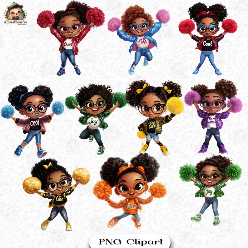 Black Cheerleader Clipart Bundle: African American PNG (commercial Use ...