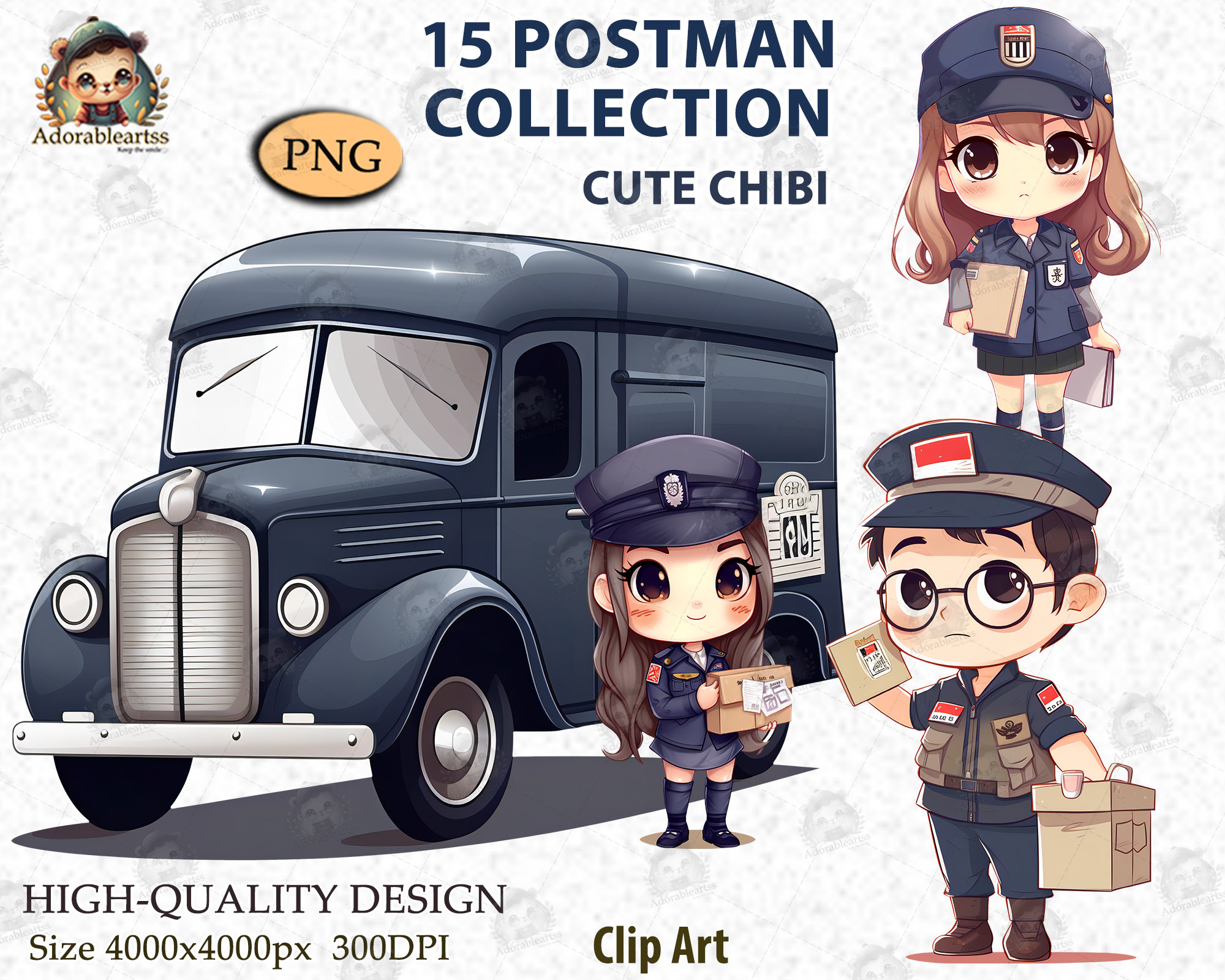 Postman Chibi Clipart: Postal Van, Boy & Girl PNG (digital Download) - Etsy