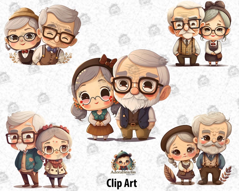 Old Happy Couple Cute Chibi Valentines Day Romantic Grandpa - Etsy
