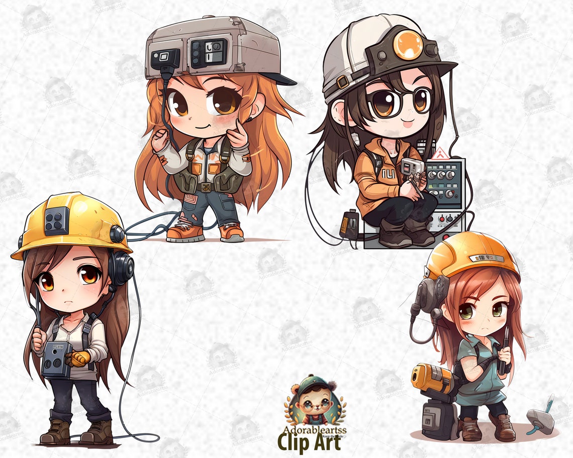 Electrician Chibi Clipart Cute Dress Electrician Worker - Etsy