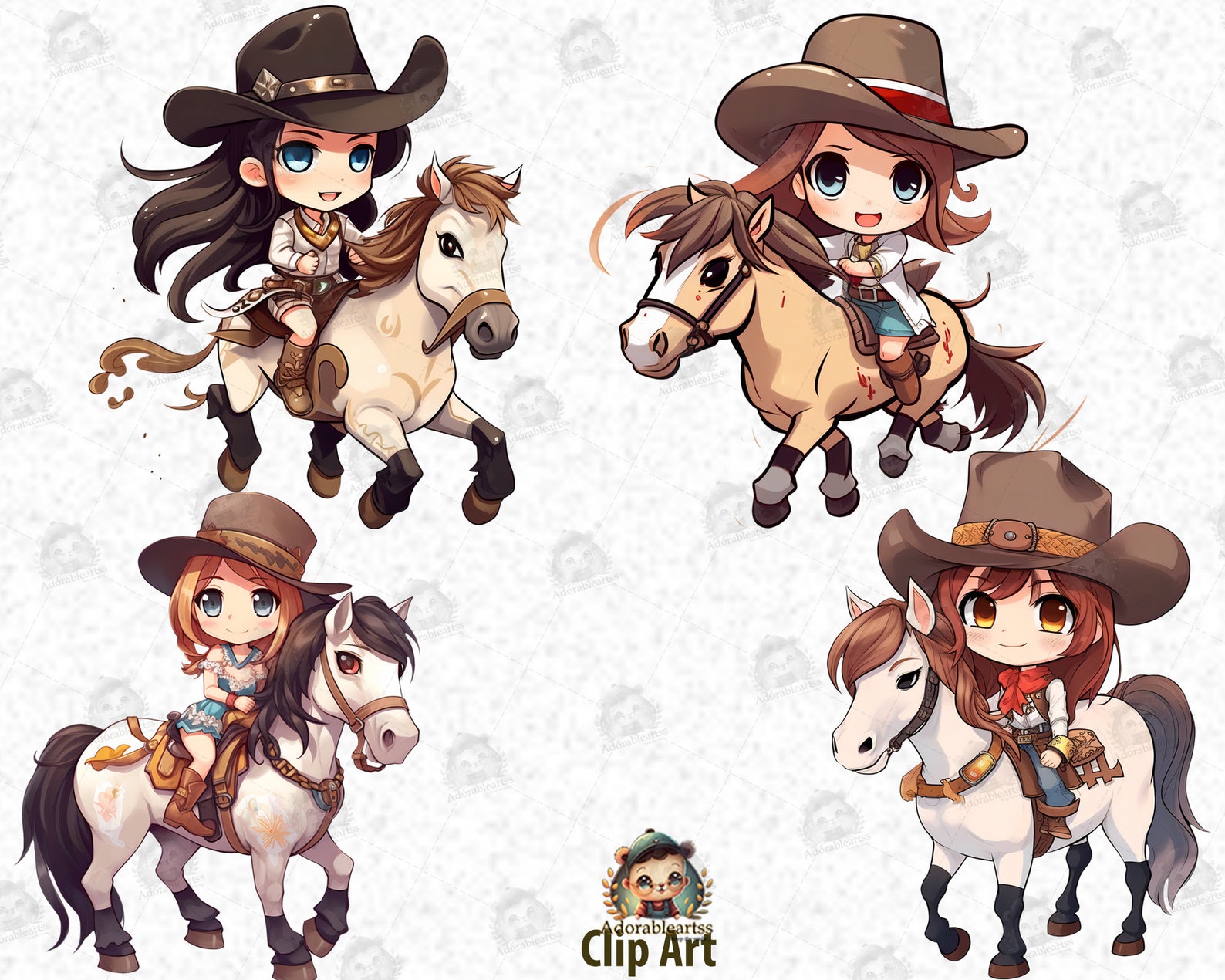 Horse Riding Girl, Chibi Clipart, Nursery Art, Decor Wall, Chibi Cute ...