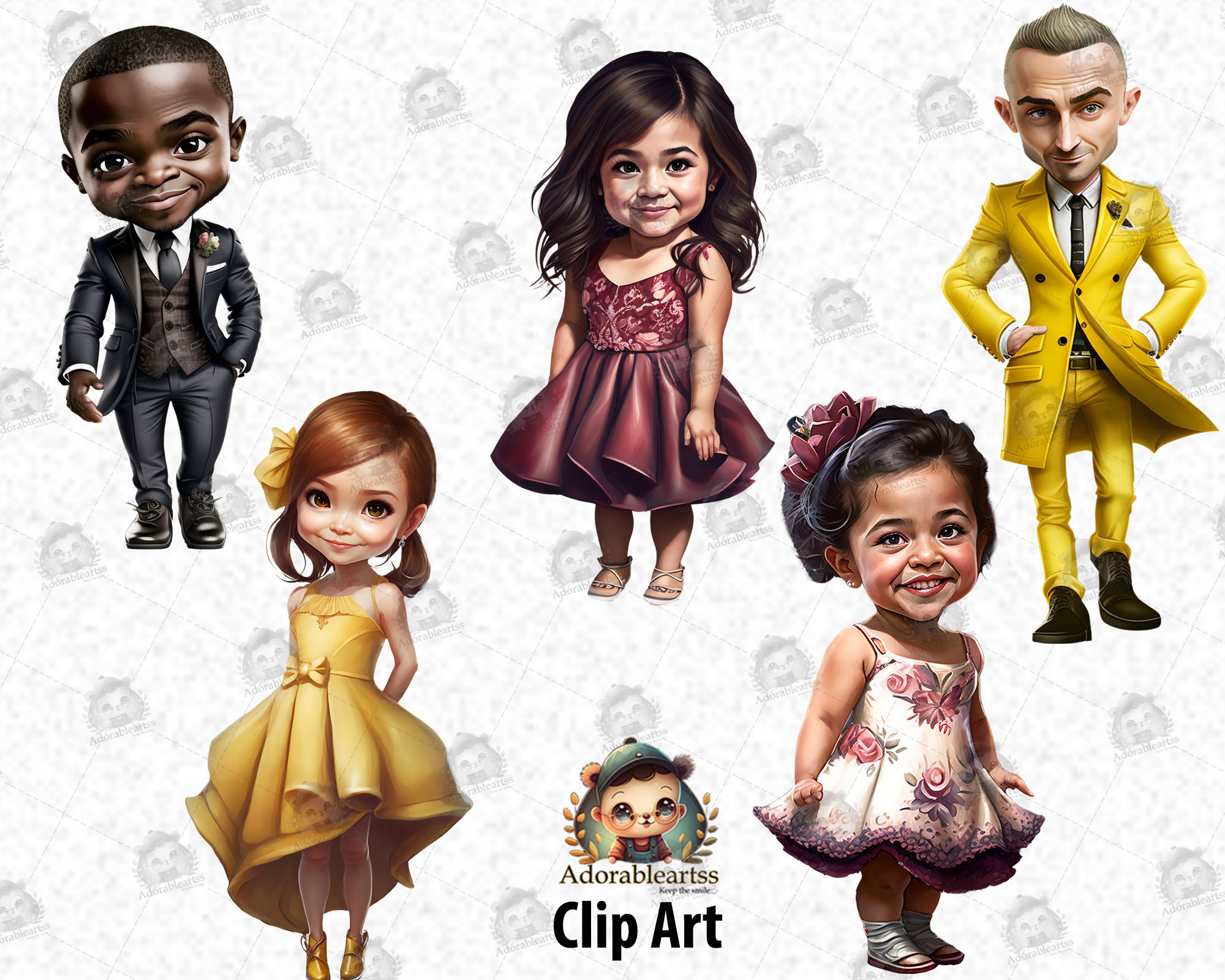 Lovely Family Chibi, Clipart Daughter, Son and Baby Mom Dad, Custom ...