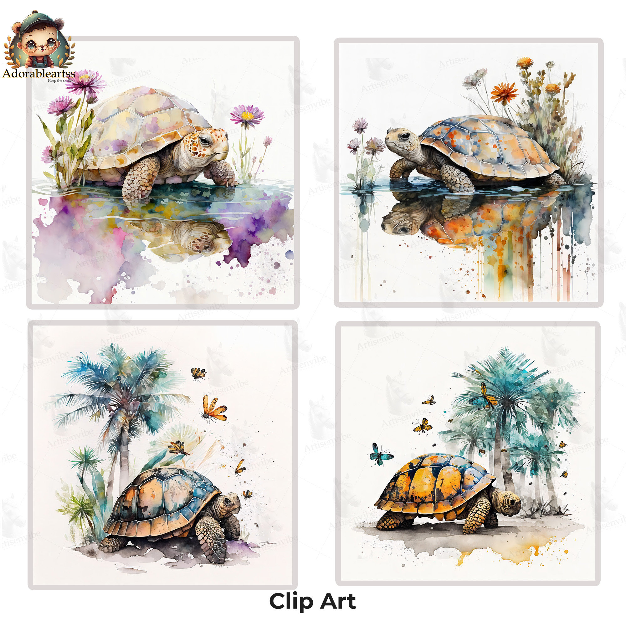 Tortoise Watercolor Clipart Nursery Book Art Paper Craft 20 - Etsy