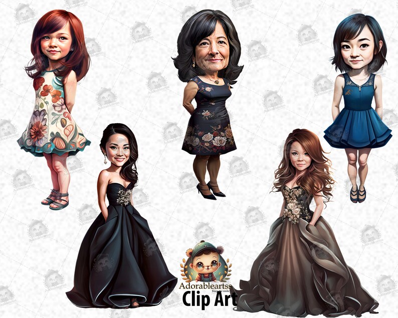 Happy Family Chibi Clipart Daughter Son and Baby Mom Dad - Etsy