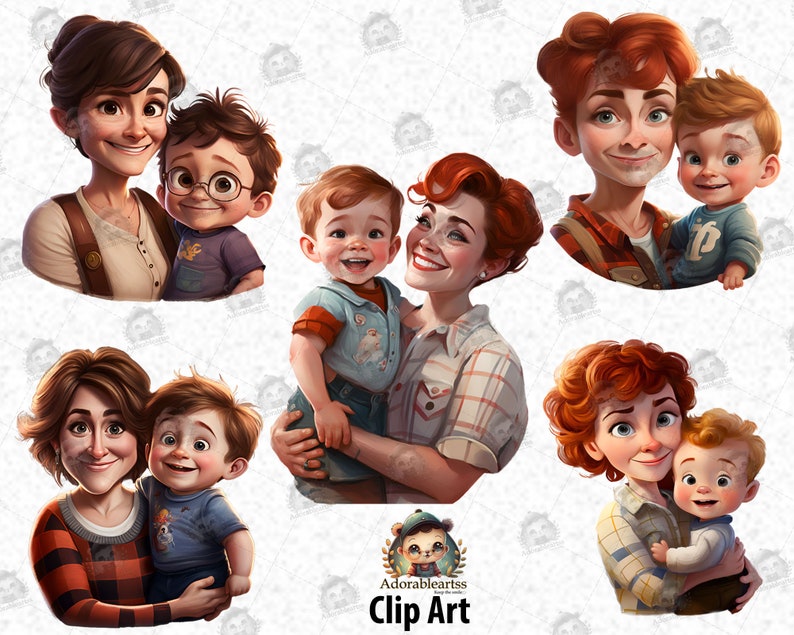 Mom and Kids, Lovely Cute Daughter Chibi Clipart, Mother's Day Clipart ...
