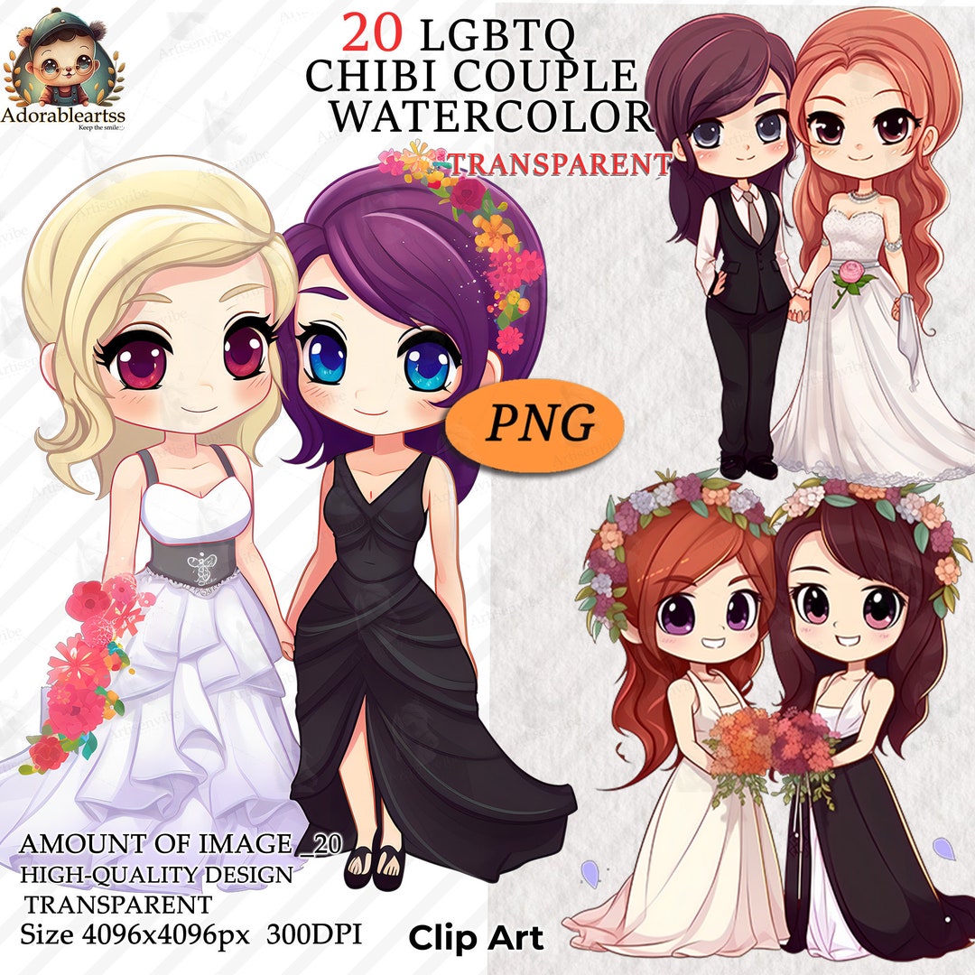 LGBTQ Chibi Clipart Cute Girlfriend Wedding Lesbian Fashion - Etsy