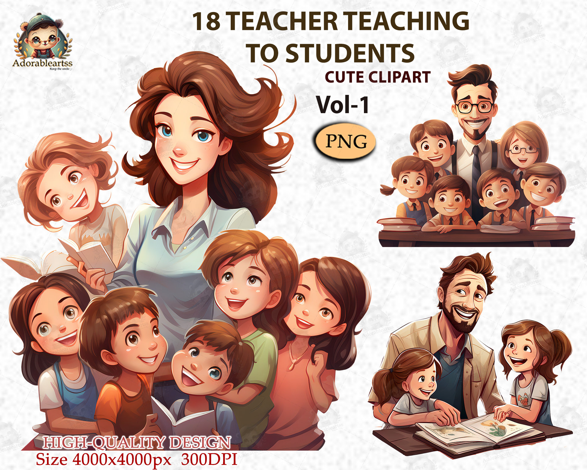 Cute Teacher Kids Chibi Clipart Bundle Teaching Girl and Boy Chibi ...