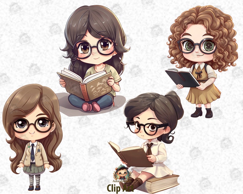 Lindo maestro Chibi Clipart paquete enseñanza niña y niño Chibi ...