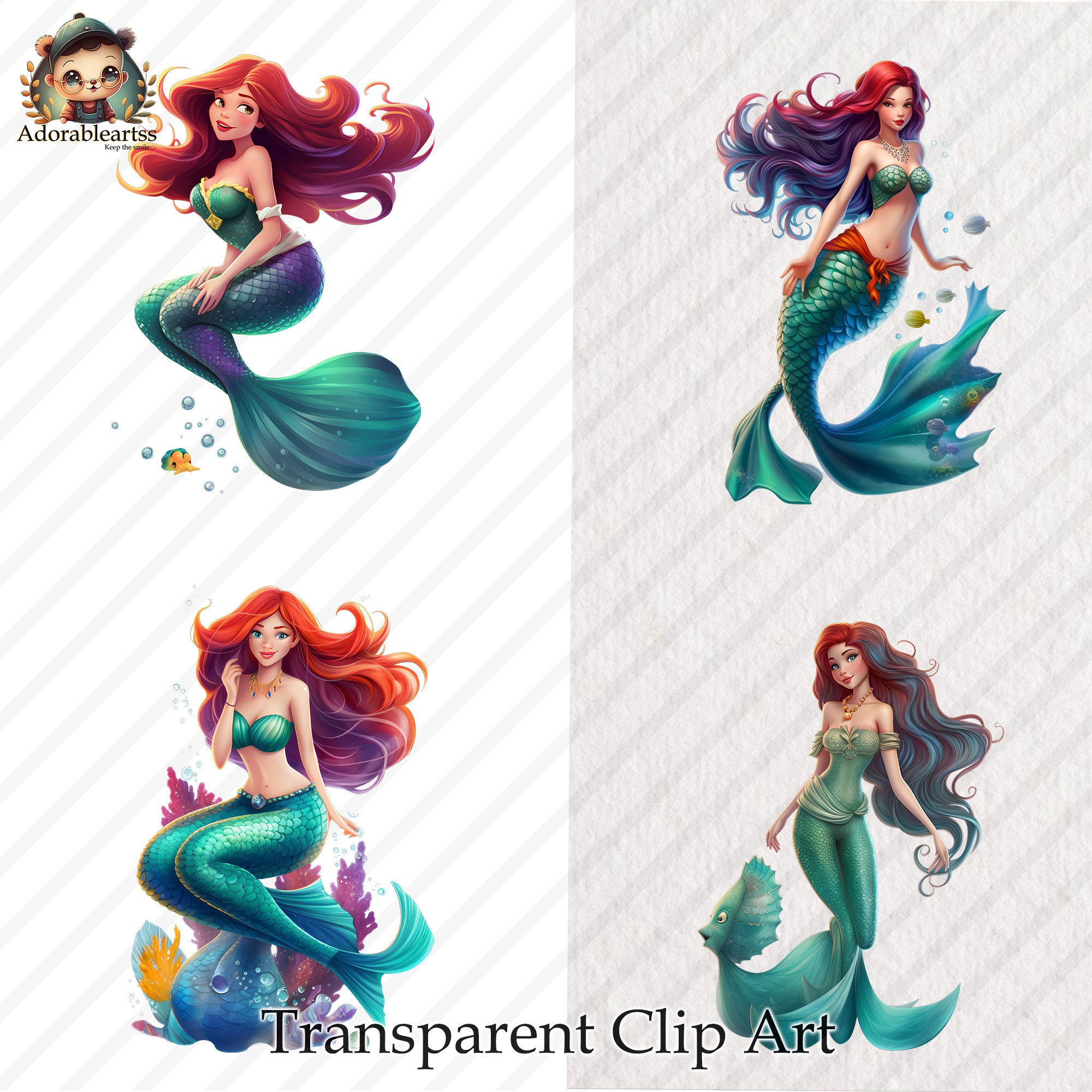 Mermaid Bundle PNG, Mermaid Clipart Watercolor, Cuteness Girl, Under ...
