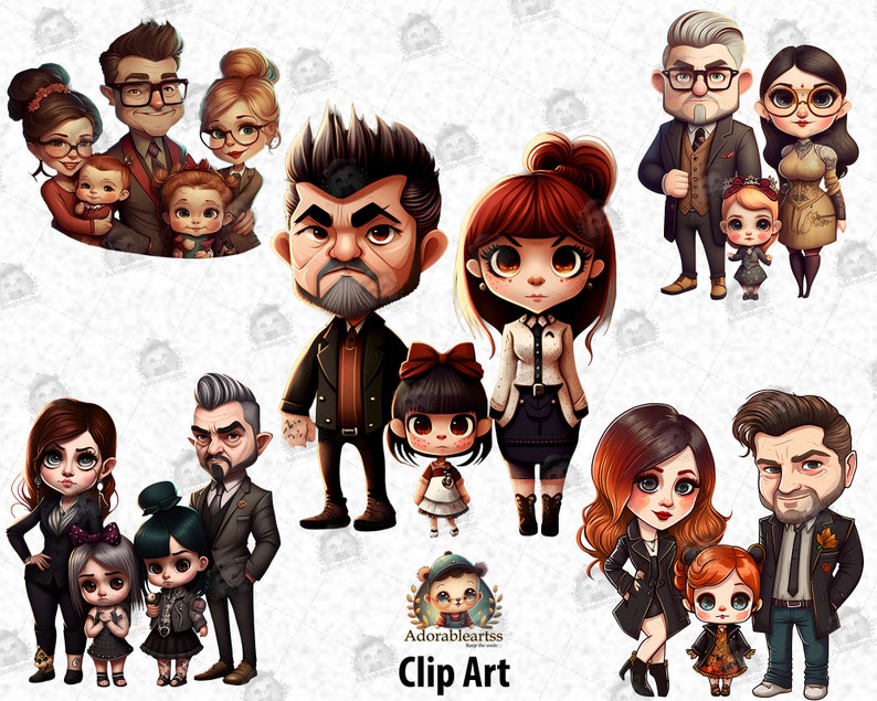 Happy Cute Famliy Clipart, Couple Clipart, Lovely Chibi, Mom Dad ...