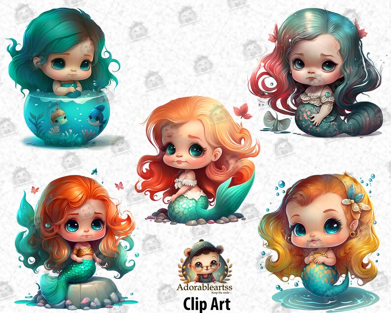 Mermaid Princess Clipart, Underwater Mermaid Clipart, Chibi Mermaid ...