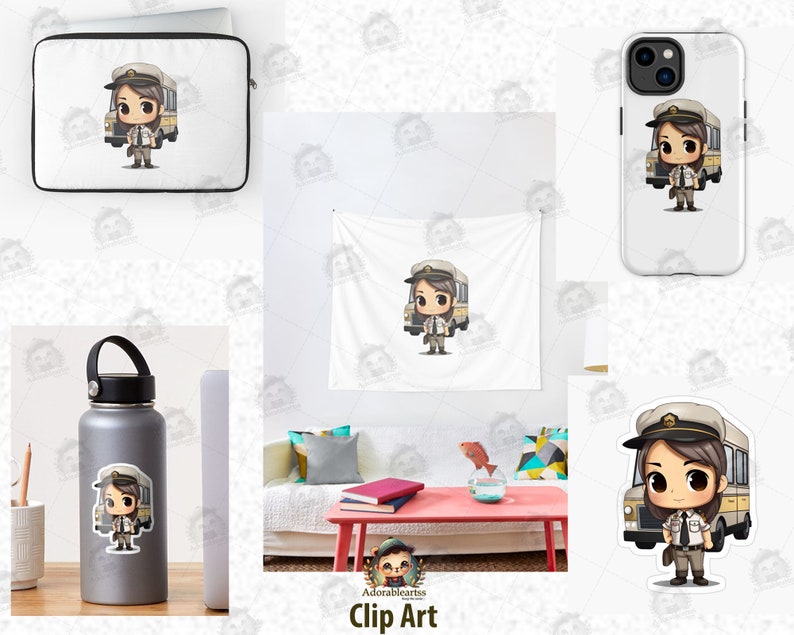 Happy Bus Driver Girl and Boy Chibi Clipart Public - Etsy