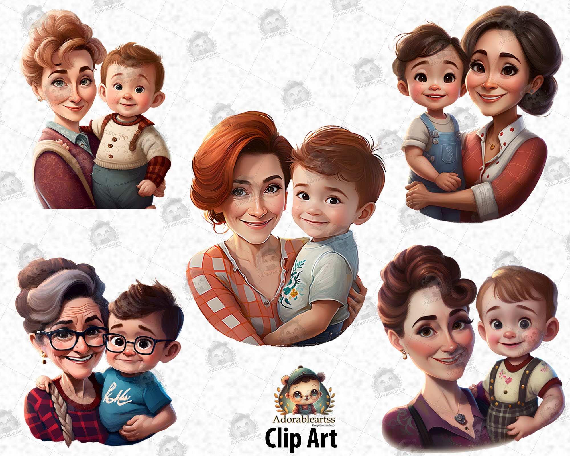 Mom and Kids Chibi Clipart: Mother's Day PNG (digital Download) - Etsy