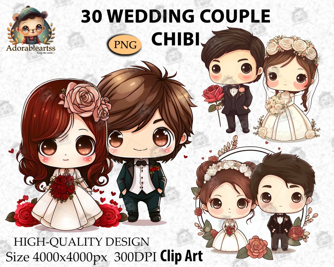 Wedding Dress Couple Chibi Cute Clipart, Bride Groom Clipart, Love ...