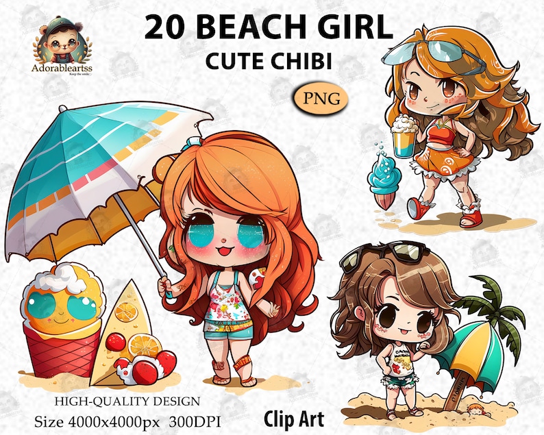 Beach Girl Clipart, Summer Clipart, Friend Clipart, Chibi Clipart ...