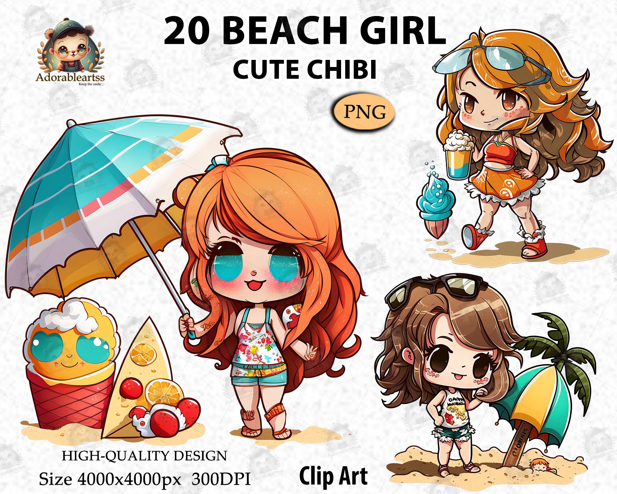 Beach Girl Clipart, Summer Clipart, Friend Clipart, Chibi Clipart ...