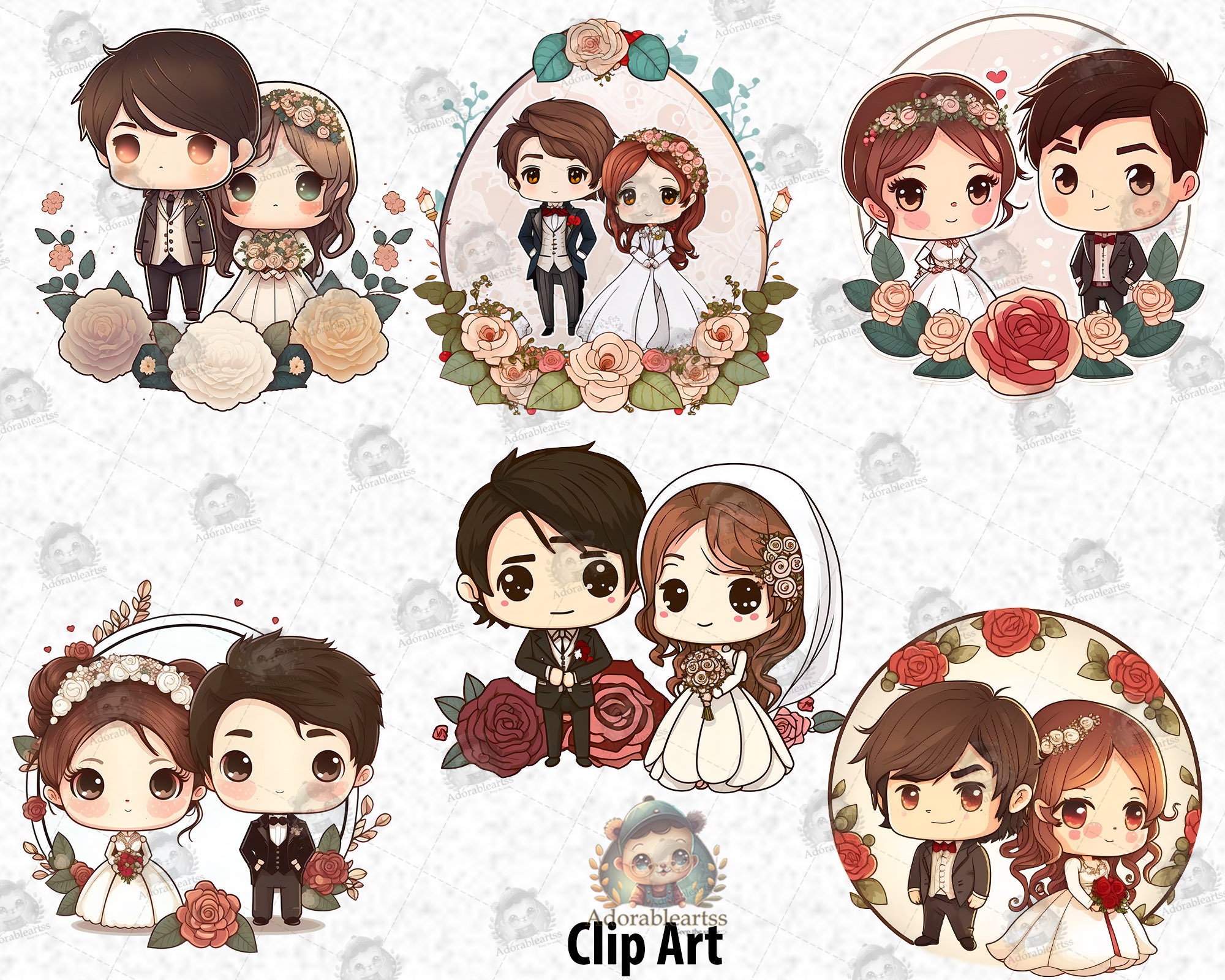 Wedding Dress Couple Chibi Cute Clipart Bride Groom Clipart - Etsy