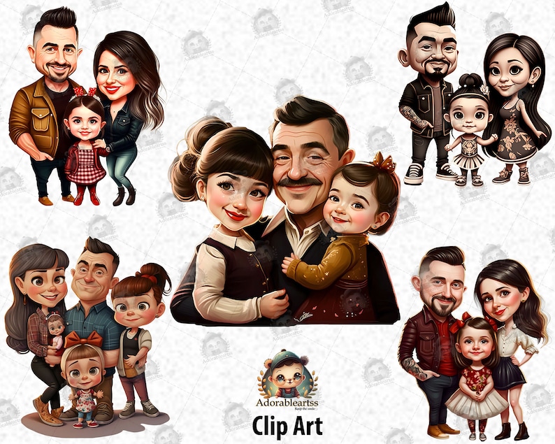 Happy Cute Famliy Clipart, Couple Clipart, Lovely Chibi, Mom Dad ...
