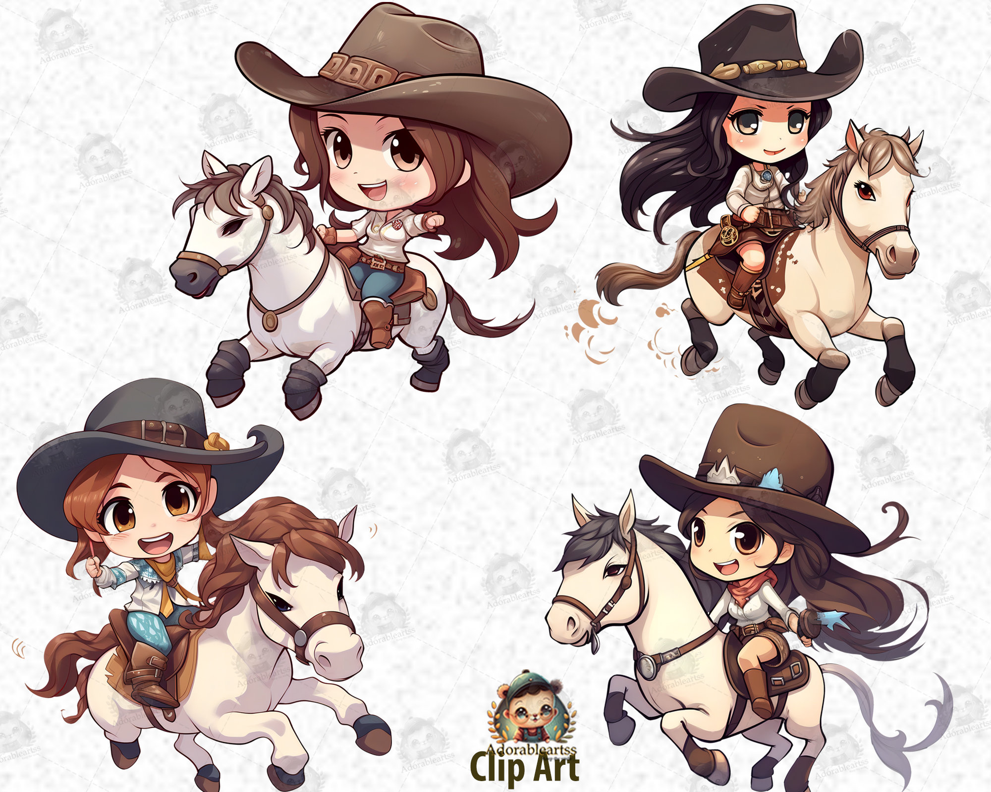 Horse Riding Girl Chibi Clipart Nursery Art Decor Wall - Etsy