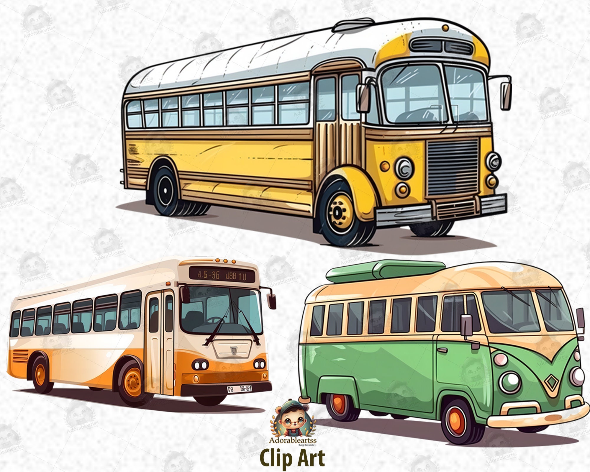 Happy Bus Driver, Girl and Boy Chibi Clipart, Public Transportation for ...