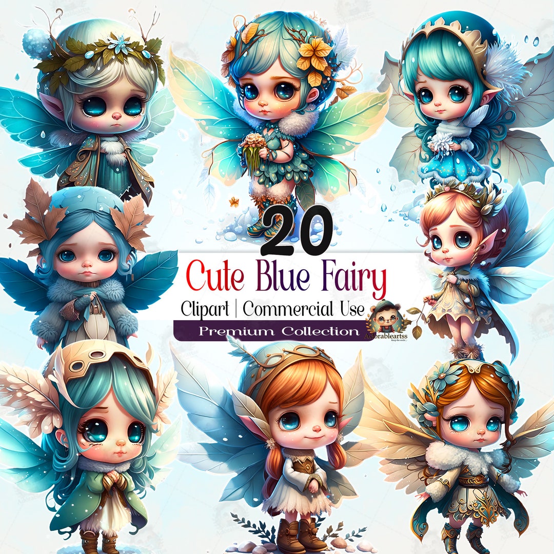 Watercolor Fairy Clipart Bundle, Blue Fairy PNG, Cute Snow Fairies ...