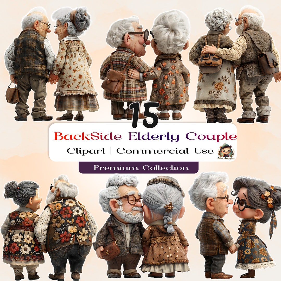 Elderly Couple Clipart: Grandpa and Grandma PNG Images (digital ...