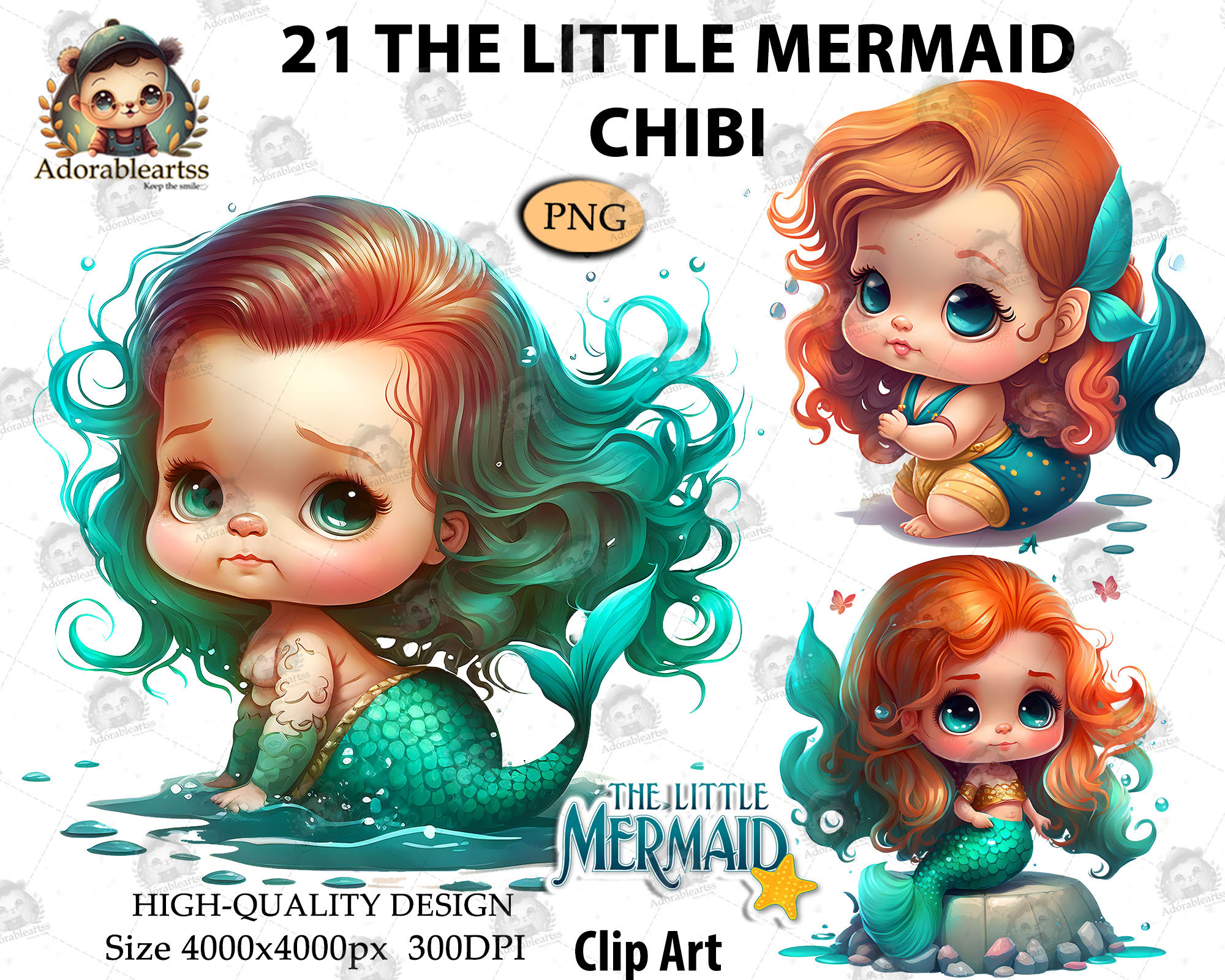 Mermaid Princess Clipart Underwater Mermaid Clipart Chibi Mermaid Under the Sea Watercolor Commercial Use PNG AC20 Etsy