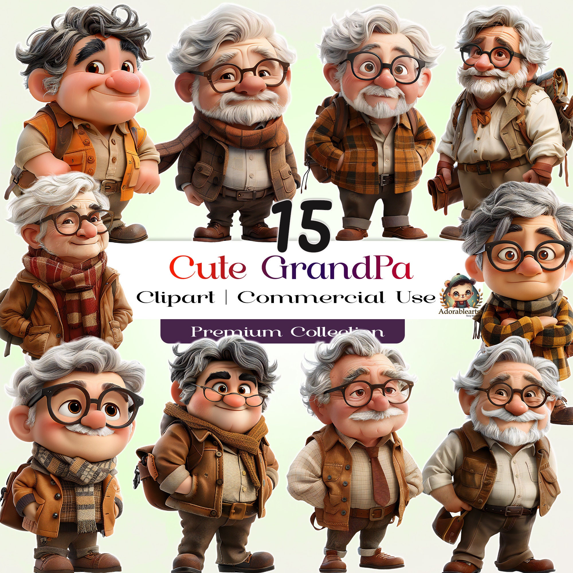Funny Winter Grandpa Clipart: Cartoon Old Men PNG Bundle (PDF File) - Etsy