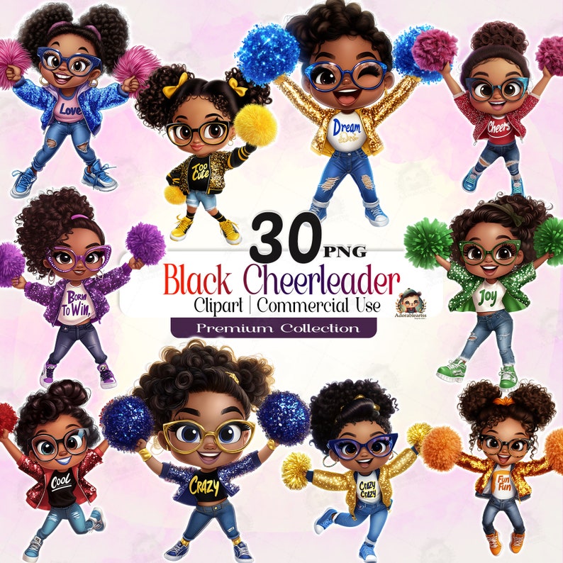 Black Cheerleader Clipart Bundle: African American PNG (commercial Use ...