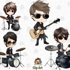 Musician Boy Watercolor Clipart: Music Instrument PNG Bundle (digital ...
