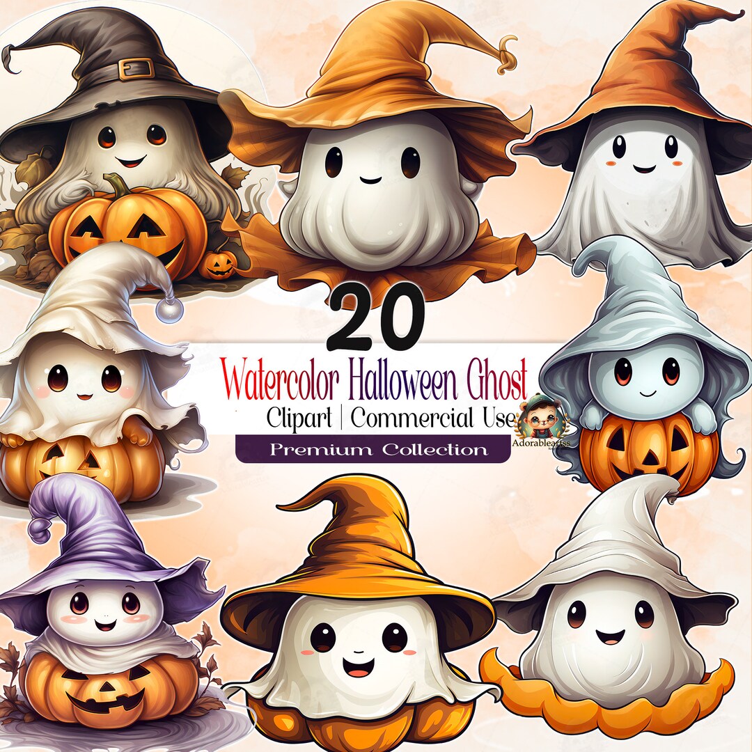 Cute Halloween Ghost Clipart Bundle, Retro Ghost PNG, Spooky Halloween ...