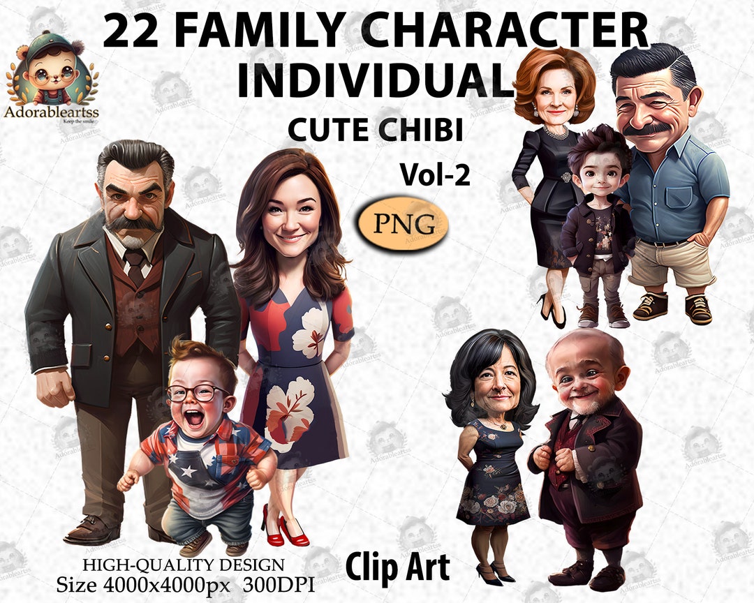 Happy Family Chibi, Clipart Daughter, Son and Baby Mom Dad, Custom ...