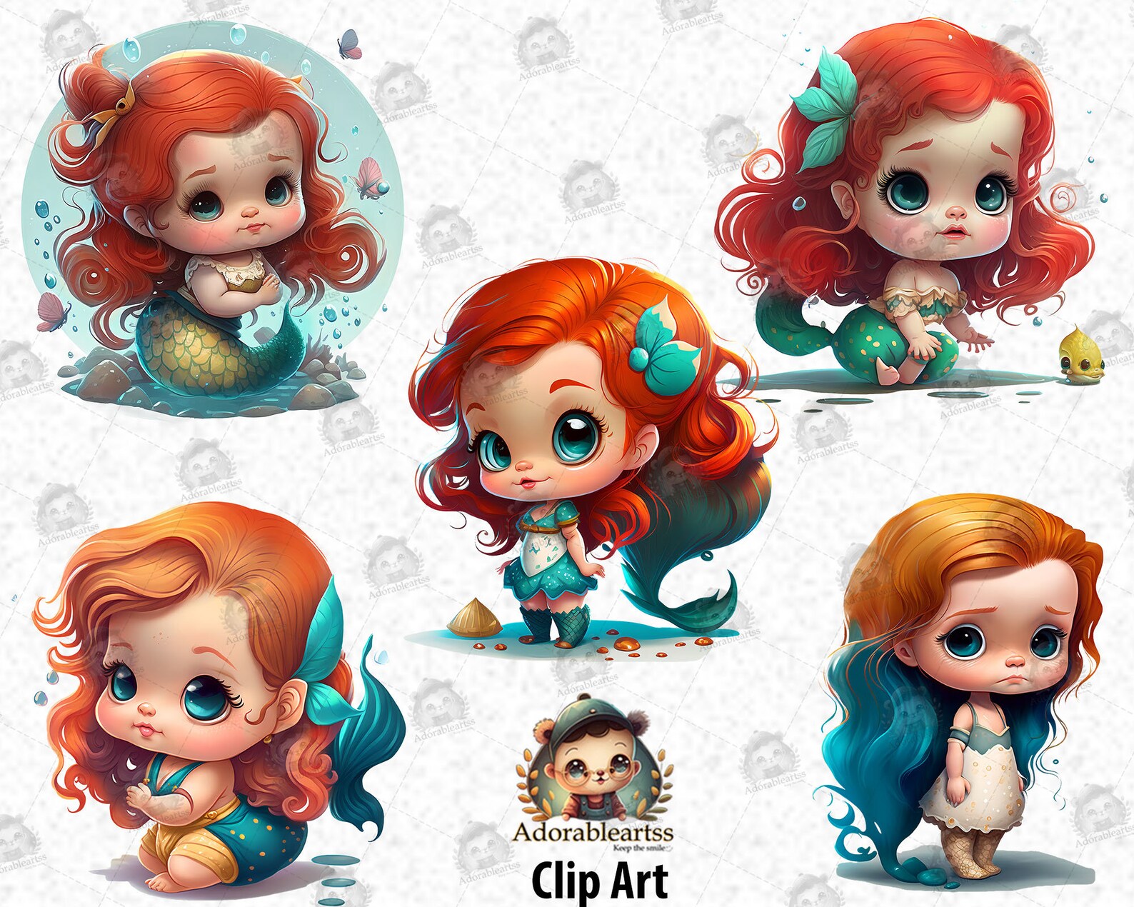 Mermaid Princess Clipart, Underwater Mermaid Clipart, Chibi Mermaid ...