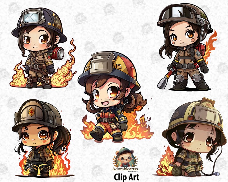 Firefighter Girl Clipart, Chibi Cute Fire Girl Dress, Community Service ...
