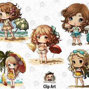Beach Girl Clipart, Summer Clipart, Friend Clipart, Chibi Clipart ...
