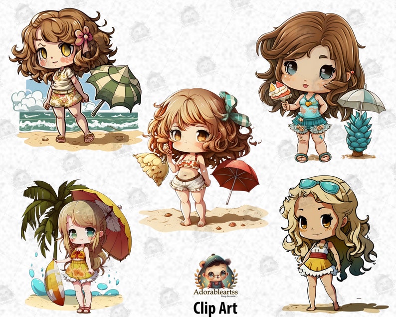 Beach Girl Clipart, Summer Clipart, Friend Clipart, Chibi Clipart ...