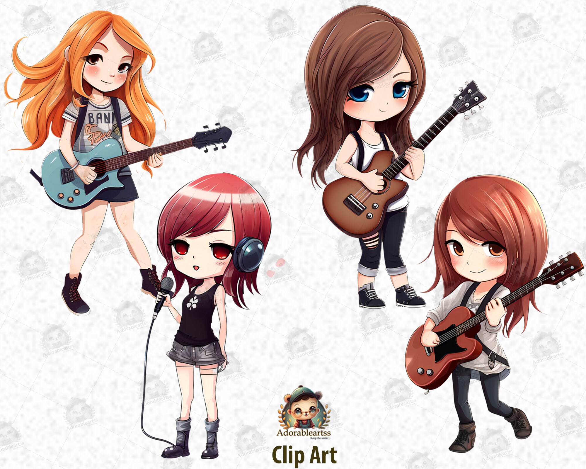 Cute Chibi Musician Clipart, Girl Musician Illustration, Drummer Girl ...