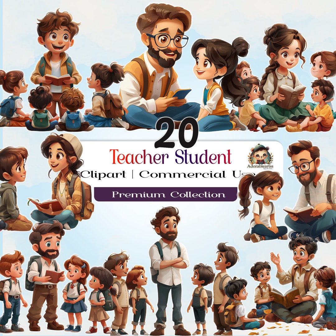 Teacher Clipart Bundle, Back to School Clipart, Teacher Student, Happy ...