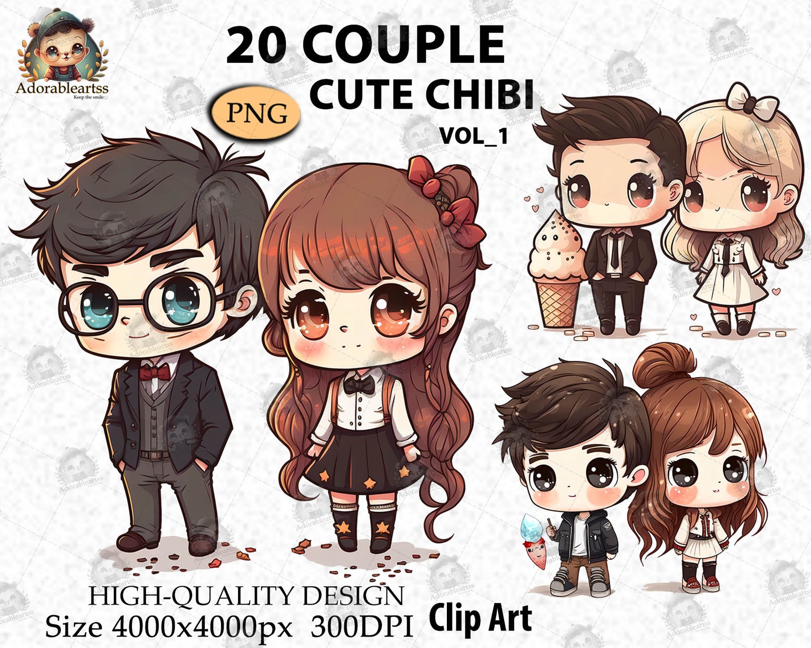 Chibi Love Couple Clipart Bundle, Valentines Day, Romantic Couple Cute ...