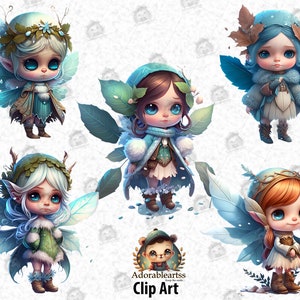 Watercolor Fairy Clipart Bundle, Blue Fairy PNG, Cute Snow Fairies ...