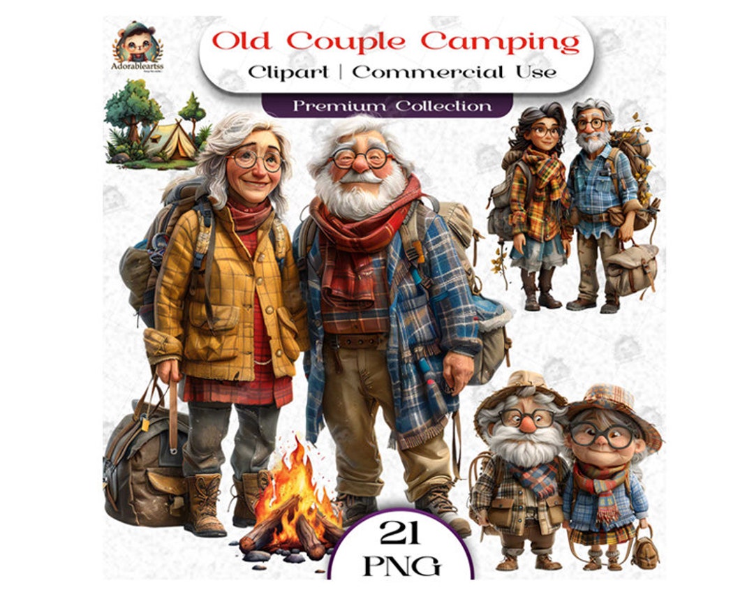 Camping Couple Clipart, Outdoor Adventure, Tent Campfire Campsite ...