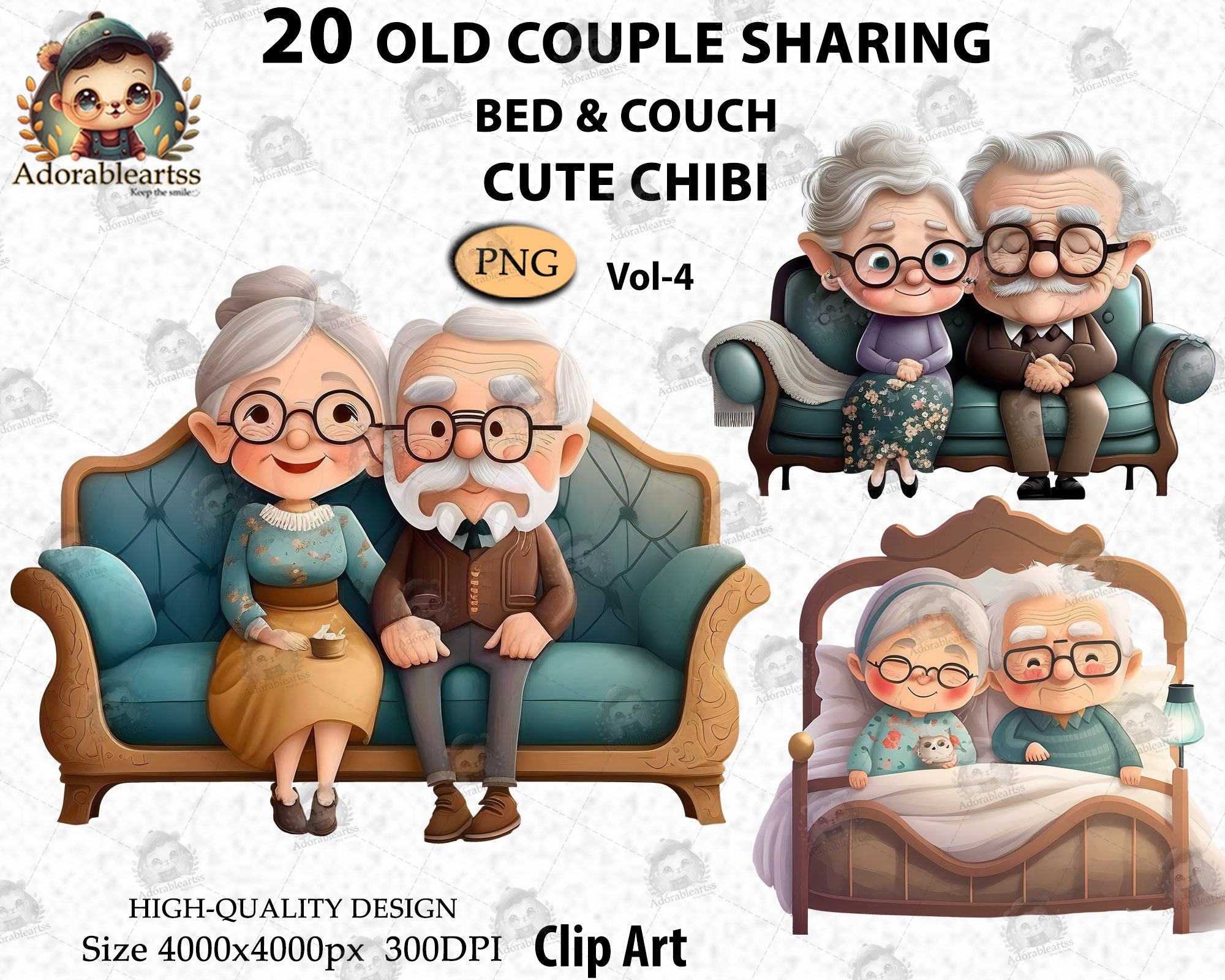 Happy Old Couple Cartoon