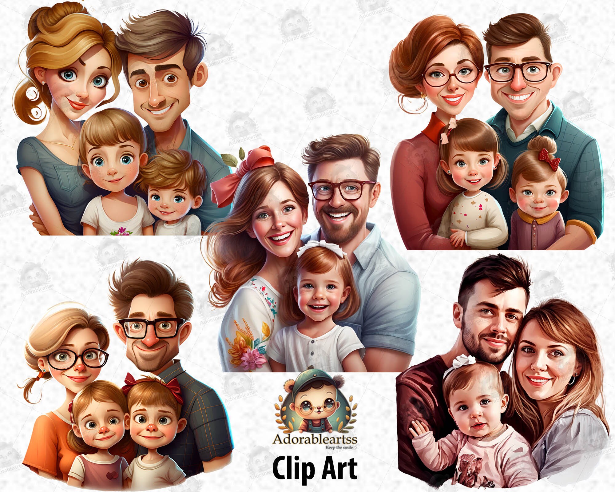 Happy Family Cute, Chibi Clipart, Valentines Day, Love Son and Daughter ...