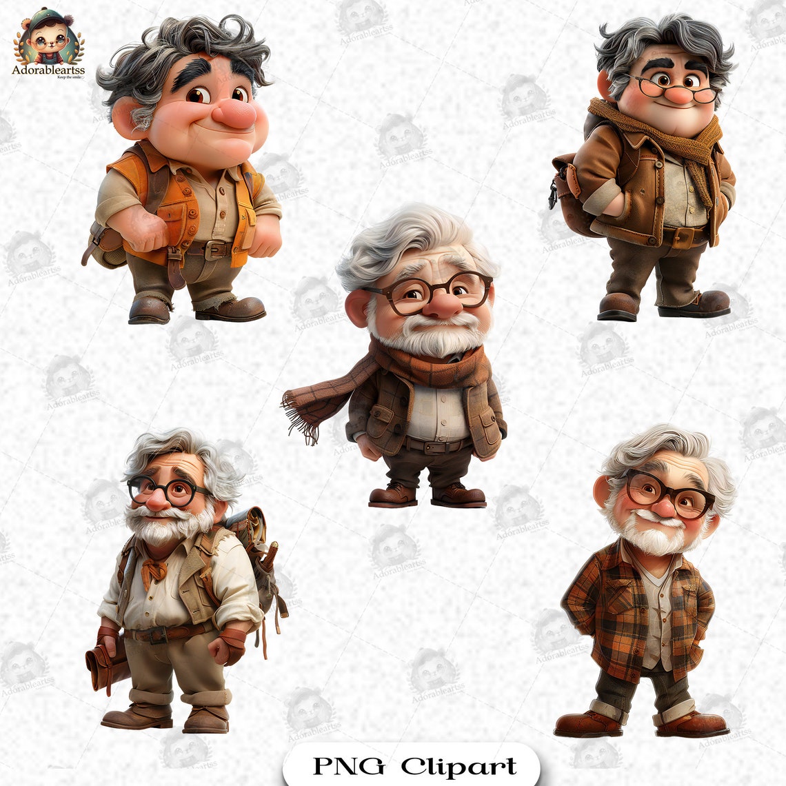 Funny Winter Grandpa Clipart: Cartoon Old Men PNG Bundle (PDF File) - Etsy