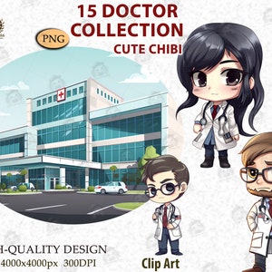 Cute Doctor, Girl and Boy Chibi Clipart, Hospital Png for Personal and ...