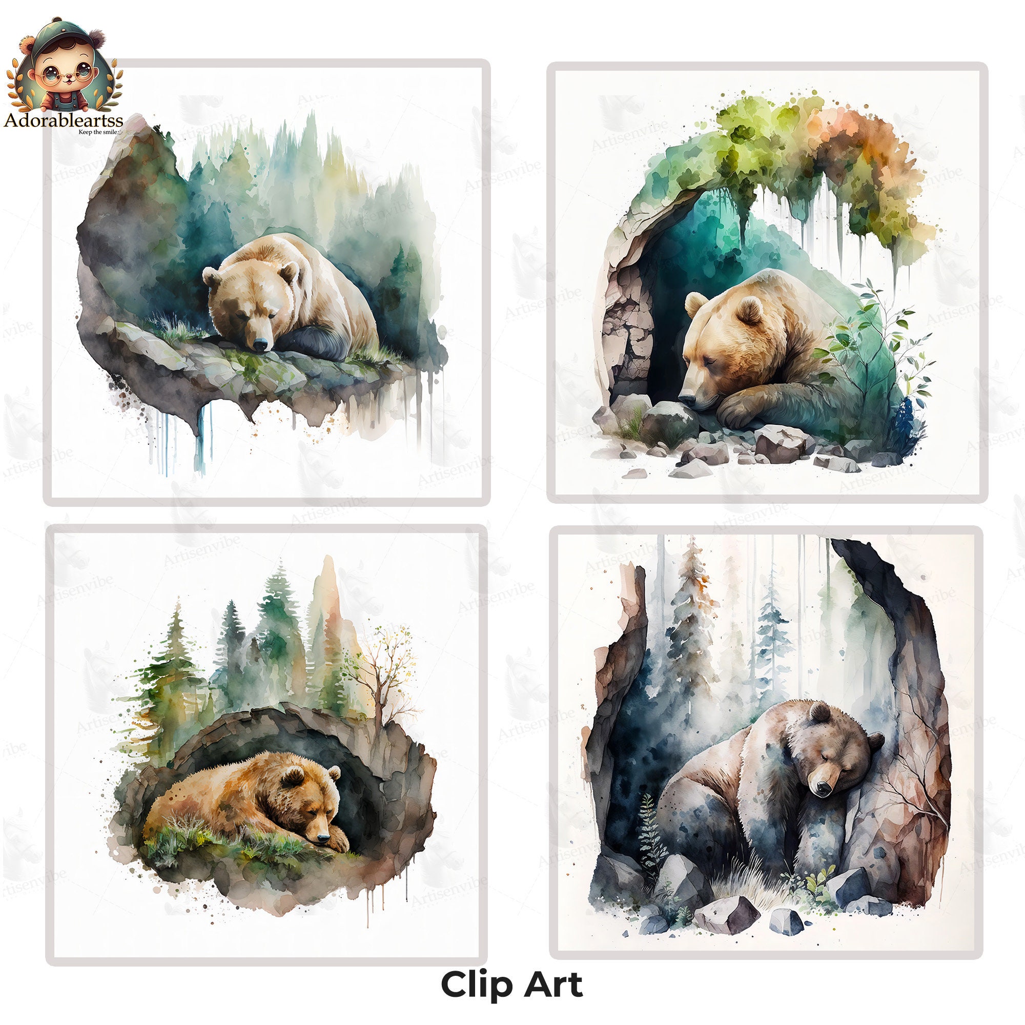 Bear Watercolor Clipart, Nursery Book Art, Paper Craft, 20 High Quality ...