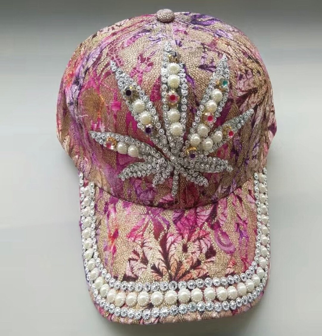 Baseball Hat for Woman Unique Design Headwear Pearls Sequin Glitter ...
