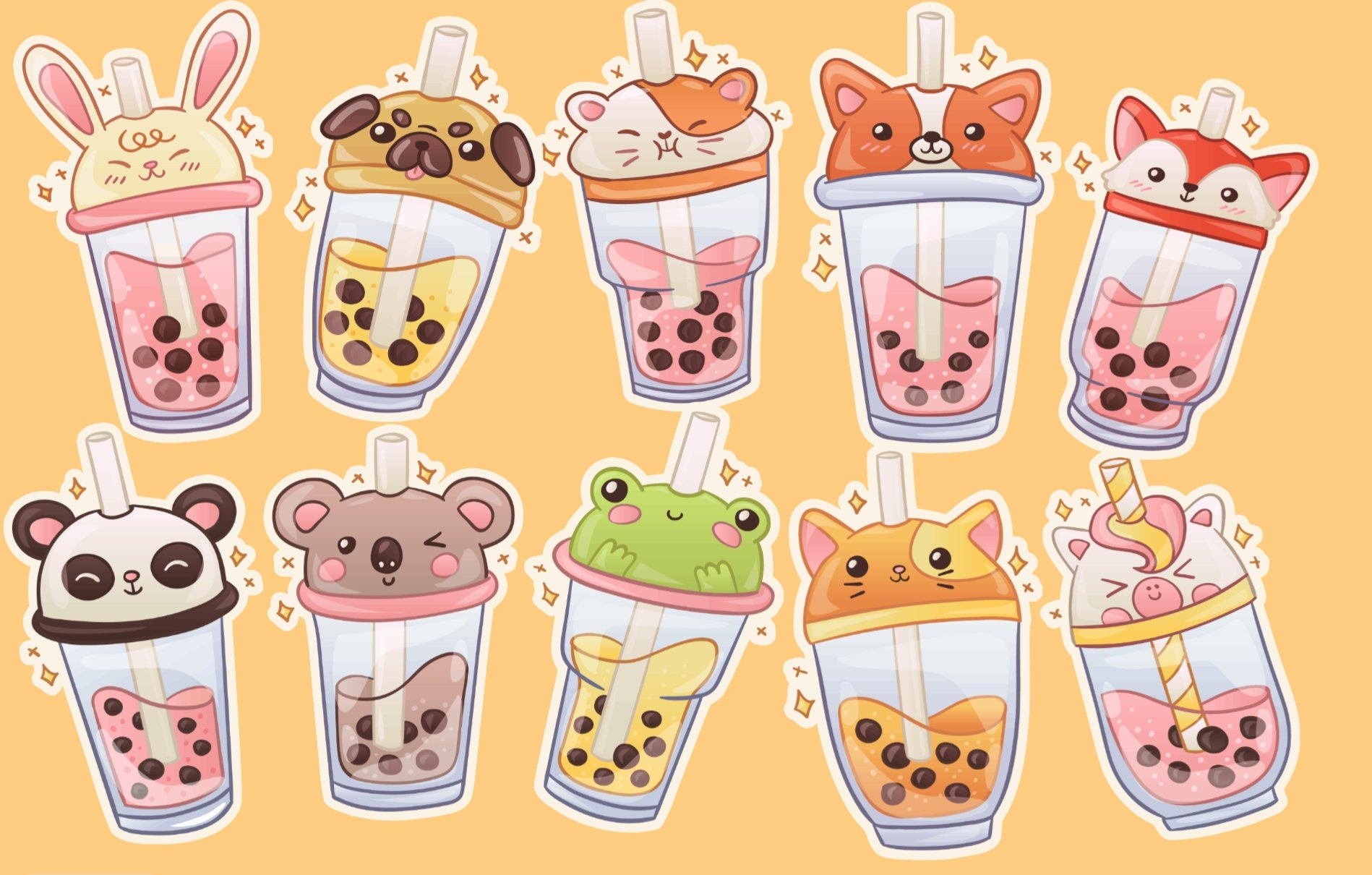 Kawaii Animal Boba Tea Stickers Cute Vinyl Stickers | Etsy Canada