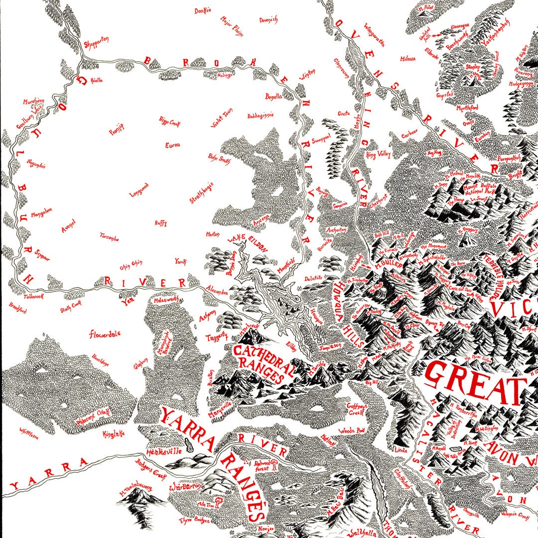 Hand-drawn Victoria High Country Map / Tolkien Inspired / | Etsy Australia